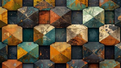 Abstract Geometric Pattern With Colorful Textured Cubes Modern Art Design With Depth And