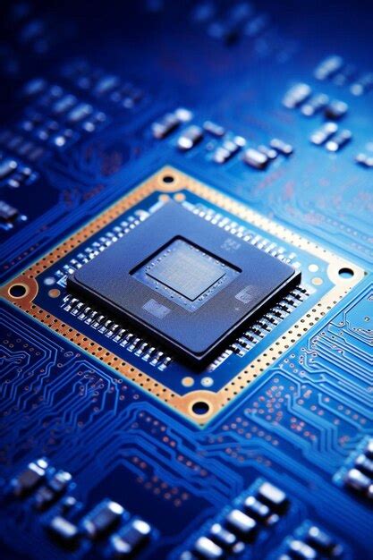 Macro Photo Of Computer Microprocessor On Blue Background Premium Ai