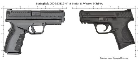 Springfield Xd Mod 3 4 Vs Smith And Wesson Mandp 9c Size Comparison Handgun Hero