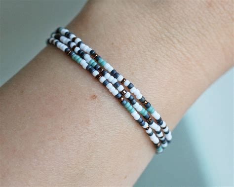 3 Small Bead Thin Stretch Bracelets Seed Bead Bracelets Etsy Israel