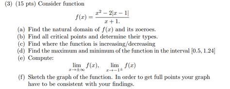 Solved 3 15 Pts Consider Function Fxx1x2−2∣x−1∣ A