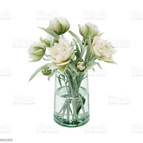 흰색 배경에 고립 된 유리 꽃병의 장식 Lisianthus Eustoma 꽃 3d 렌더링 그림 0명에 대한 스톡 사진 및 기타