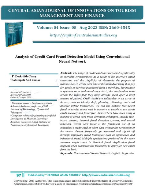 Analysis Of Credit Card Fraud Detection Model Using Convolutional