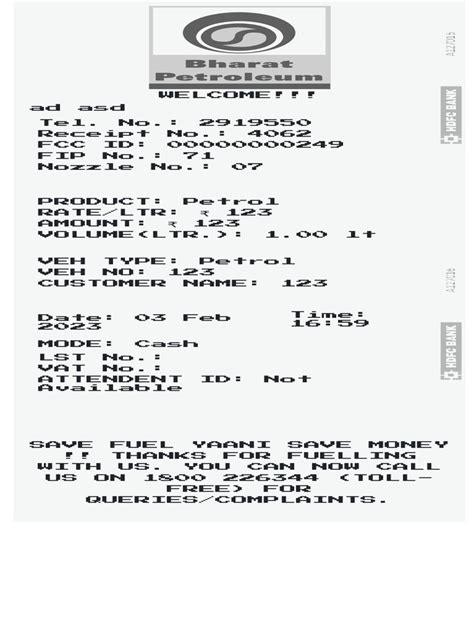 Fuel Bill Template 4 Pdf