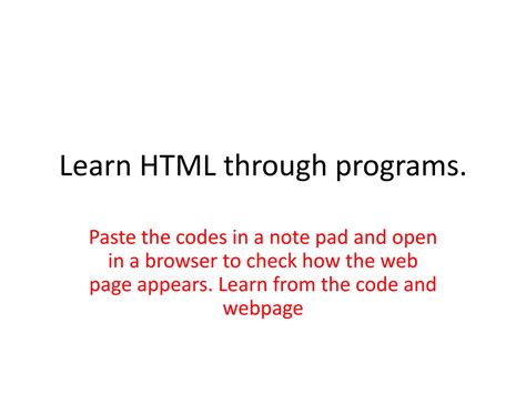 Learn Html Through Programs Ppt