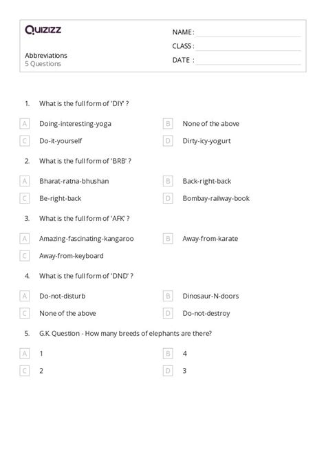 50 Abbreviations Worksheets On Quizizz Free Printable