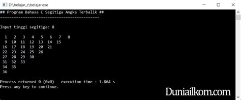 Latihan Kode Program Bahasa C Segitiga Angka Terbalik