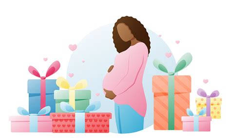 임신한 아프리카계 미국인 여성이 하얀 배경에 손을 꼭 껴안고 선물을 준다 플랫 스타일로 벡터 그림입니다 휴일의 개념 아이의 영혼 임신 아프리카계 미국 민족에 대한 스톡 벡터