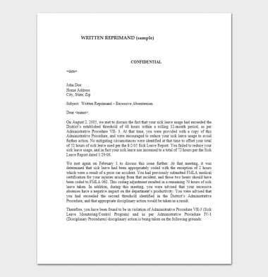 Letter Of Reprimand For Employee Performance Template Samples