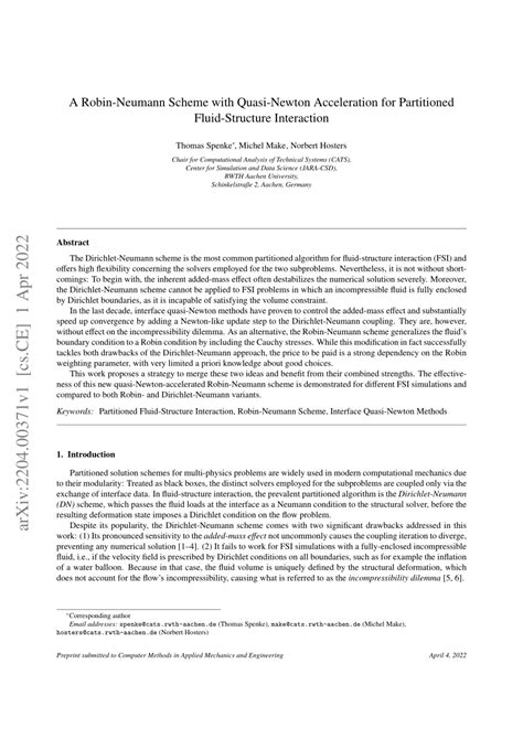 Pdf A Robin Neumann Scheme With Quasi Newton Acceleration For