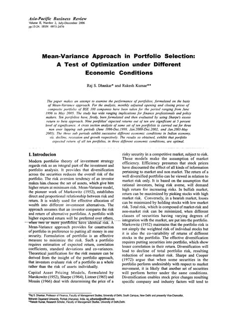 Pdf Mean Variance Approach In Portfolio Selection A Test Of Optimization Under Different