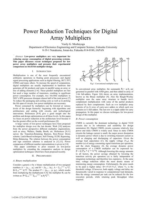 pdf power reduction techniques for digital array multipliers