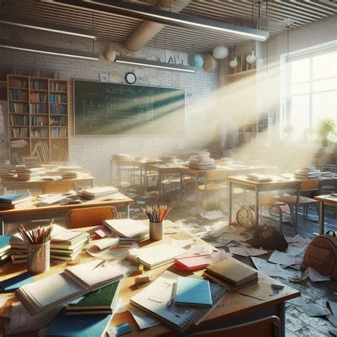Messy Classroom With Sunbeams Premium Ai Generated Image