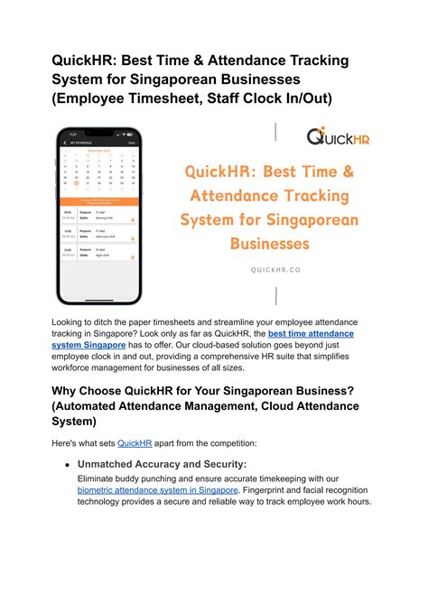 Quickhr Best Time And Attendance Tracking System For Singaporean Businesses Employee Timesheet