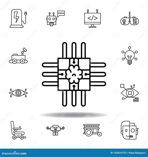 Robotics Brain Outline Icon Set Of Robotics Illustration Icons Stock