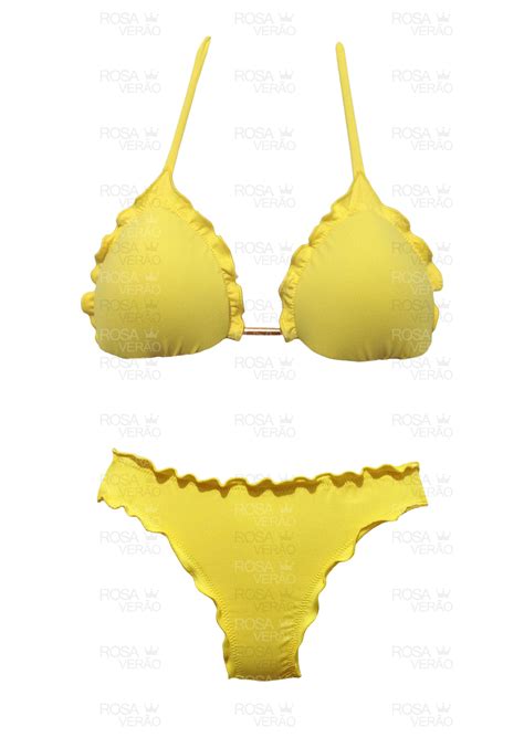 Biquíni Ripple Amarelo Fixo Empina Bumbum Rosa Verão
