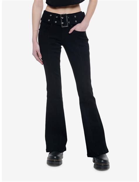 Black Low Rise Flare Denim Pants Hot Topic
