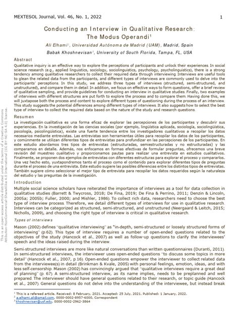 Conducting An Interview Pdf Interview Qualitative Research