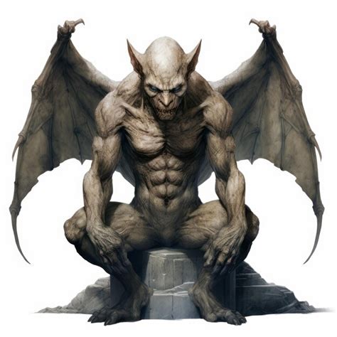 Realistic 2d Gargoyle Demon Artwork With Exaggerated Poses Premium Ai