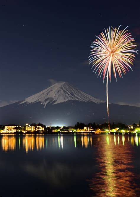河口湖冬花火 富士山に夢中