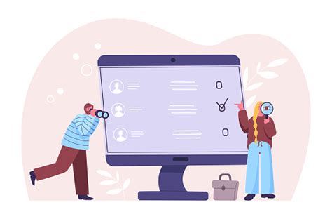 직원 직업 및 후보자 검색 돋보기로 새로운 동료를 찾는 남녀 Hr 직원 기회에 대한 스톡 벡터 아트 및 기타 이미지 기회 피드백 개념 Istock