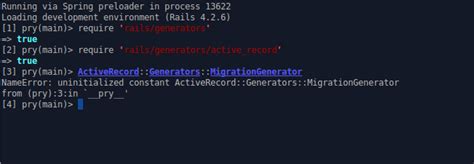 ruby on rails how to run migration generation from console stack