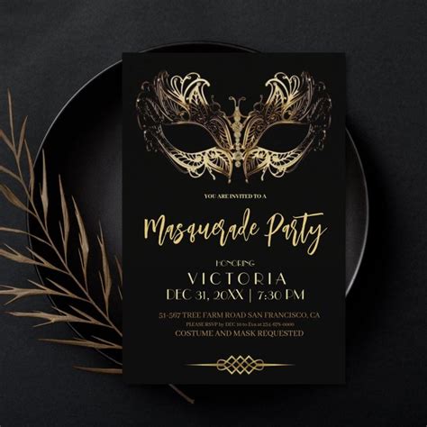 Elegant Black Gold Masquerade Party Birthday Invitation Zazzle In