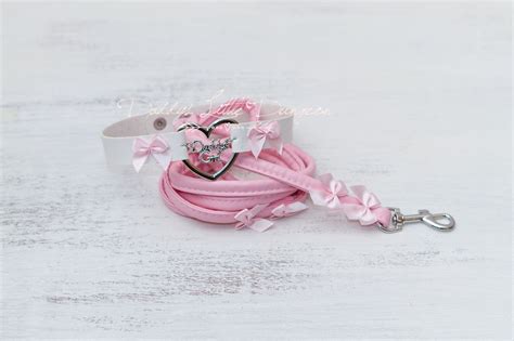 Ddlg Pretty Pink Bdsm Daddys Girl Bondage Collar And Leash Set Bows Sub