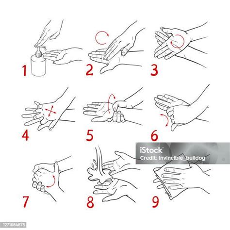 손 세척 지침 흑백 아이콘 손바닥과 손가락 청소 단계 일상적인 개별 위생 절차 개체 그룹에 대한 스톡 벡터 아트 및 기타 이미지 개체 그룹 검은색 교육 Istock