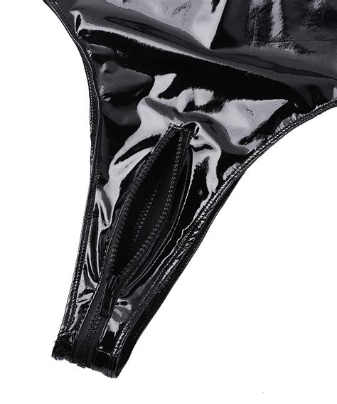 Buy Shinystar Women Wetlook Patent Leather Halter Neck Fishnet Bust