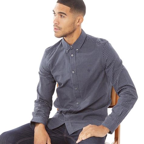 French Connection Chemises à Manches Longues Gingham Homme Bleu Marine Carreaux