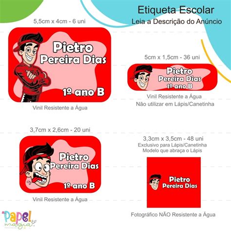 Etiqueta Escolar Enaldinho 122unid Elo7 Produtos Especiais