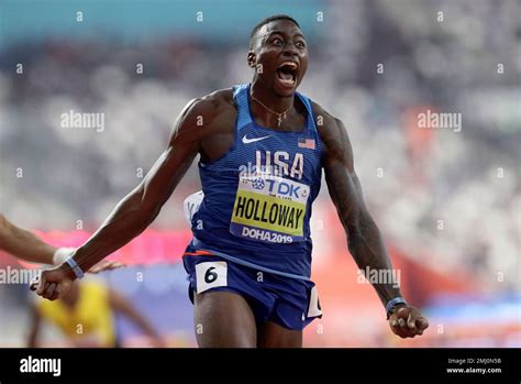 Grant Holloway Of The United States Celebrates As He Wins The Gold