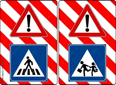 Vettoriale Stock Cartelli Segnali Pericolo Pedoni Bambini Scuole Adobe Stock