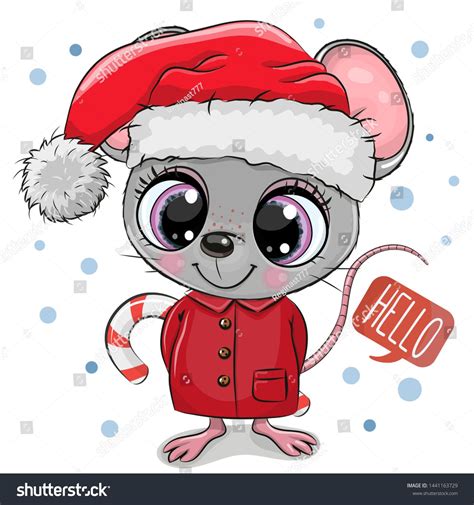 Cute Cartoon Mouse Santa Hat On стоковая векторная графика без лицензионных платежей