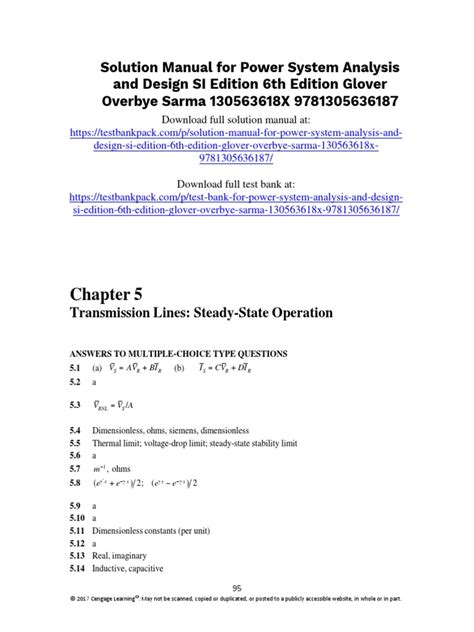 Power System Analysis And Design Si Edition 6th Edition Glover