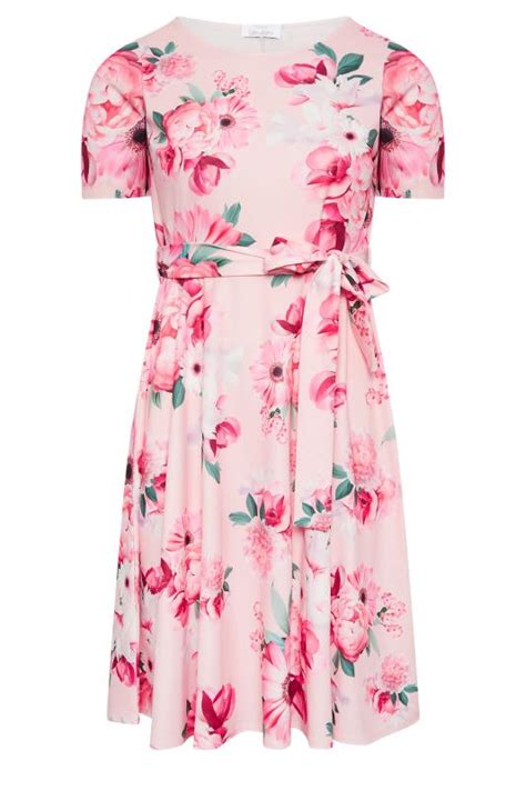 Yours London Plus Size Pink Floral Print Skater Dress Yours Clothing