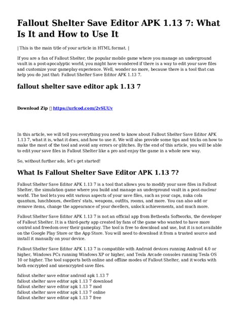 Fillable Online Question Is There A Save Editor For Fallout Shelter On Fax Email Print