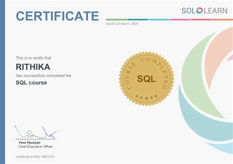 Rithika Manivannan On Linkedin Completed Sql Fundamentals In Sololearn