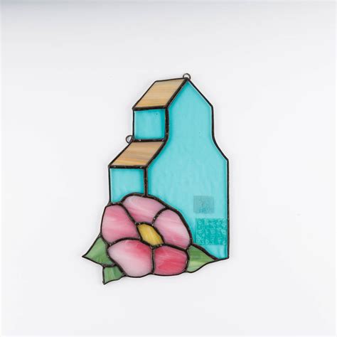 Stained Glass Grain Elevator With Wild Rose By Bissett Stained Glass