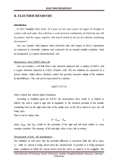 Electrochemistry And Application Docsity