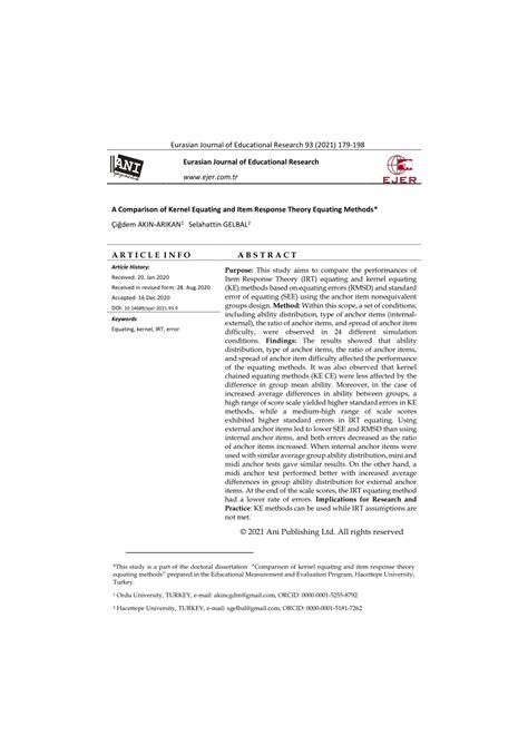 Pdf A Comparison Of Kernel Equating And Item Response Theory Equating Methods