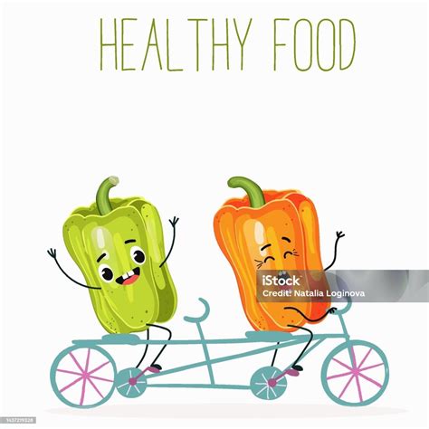 만화 캐릭터 피망 커플의 벡터 삽화는 탠덤 자전거를 타고 재미를 느낀다 건강 식품 성분 어린이용 티셔츠 디자인 2인승 자전거에 대한 스톡 벡터 아트 및 기타 이미지 Istock