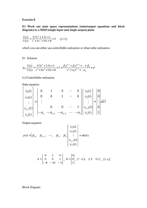 lec 08 solution exercise 8 e1 work out state space representations