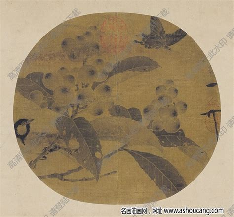 赵佶超高清枇杷山鸟纨扇百度云网盘下载 名画油画网