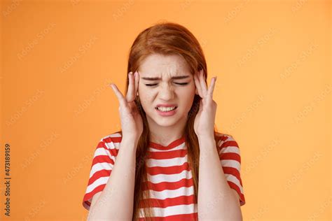 Dizzy Uneasy Cute Redhead Female Student Suffering Huge Headache