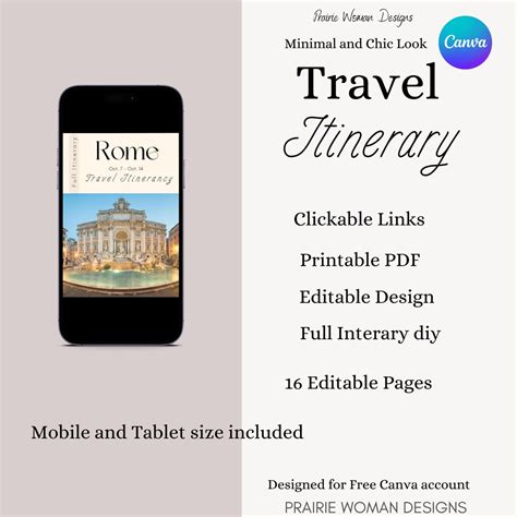 Travel Itinerary Template Minimal Aesthetic Planner Ipad Tablet Editable N Canva Printable
