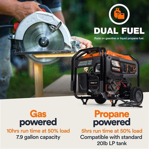 Generac 9400 7500 Watt Dual Fuel Electric Start Gasoline Propane