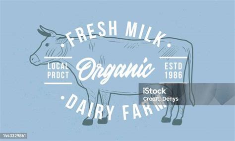 젖소 기호입니다 신선한 트렌디 한 우유 기호 상징입니다 소 실루엣이 있는 포스터 식료품 점 식품 시장 레스토랑 패키지 디자인을위한 포스터 템플릿입니다 벡터 그림 고기에 대한