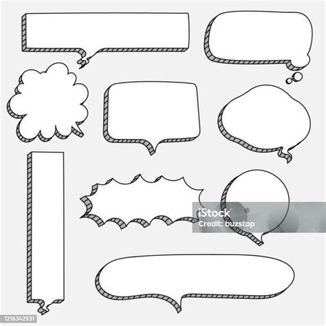 손으로 그린 3d 빈 연설 풍선풍선의 컬렉션 세트 생각 말하기 이야기 텍스트 상자 배너 흑백 색상 기포에 대한 스톡 벡터 아트 및 기타 이미지 Istock